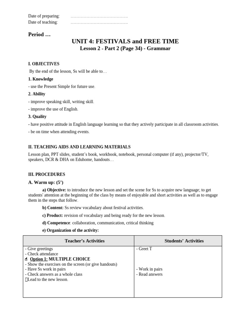 UNIT 4 - LESSON 2 - PART 2 - Grammar | PDF | Human Communication ...