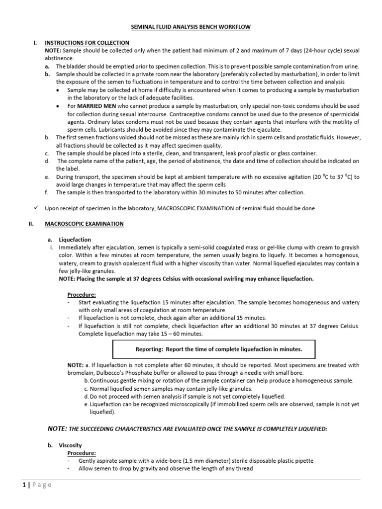 SEMINAL FLUID ANALYSIS BENCH WORKFLOW 2024 | PDF | Semen | Condom