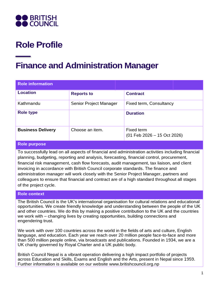20251222 Role Profile Admin and Finance Manager v01 | PDF | Audit ...