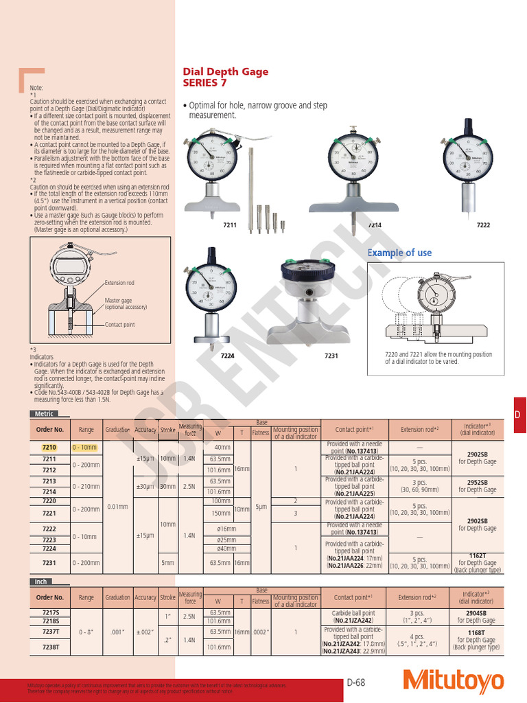 MITUTOYO Depth Gauge 7210 | PDF