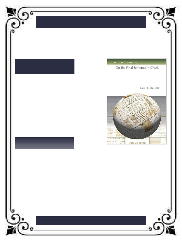 On the Final Sentence in Greek Analecta Gorgiana 1st Edition Basil ...