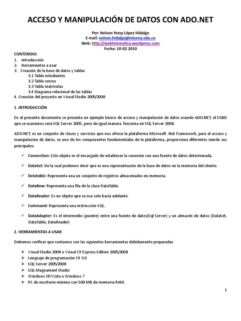 Acceso y Manipulación de Datos Con Ado | PDF | Tabla (base de datos ...