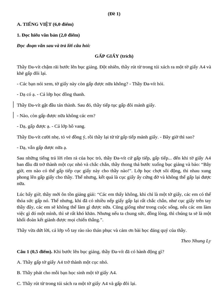 ĐỀ ÔN TV LỚP 5 | PDF