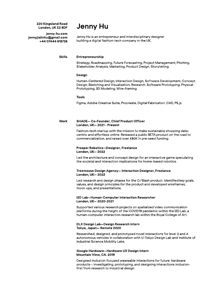 Jenny Hu CV | PDF