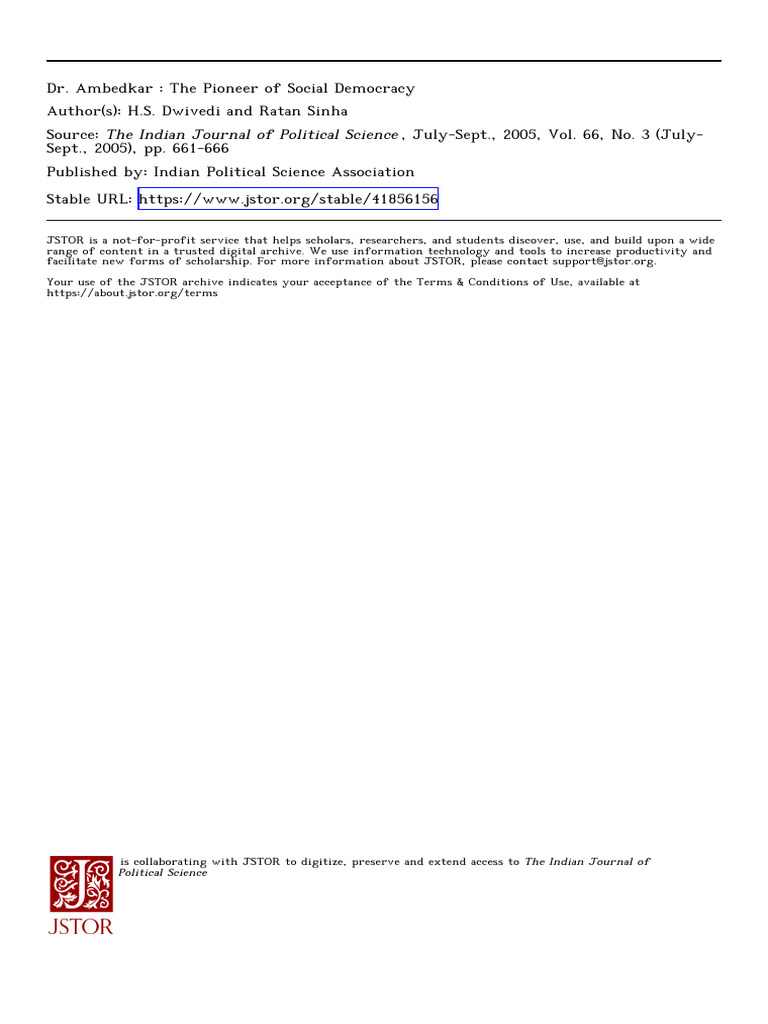 Ambedkar - Social Democracy JStor | PDF | Dalit | Discrimination