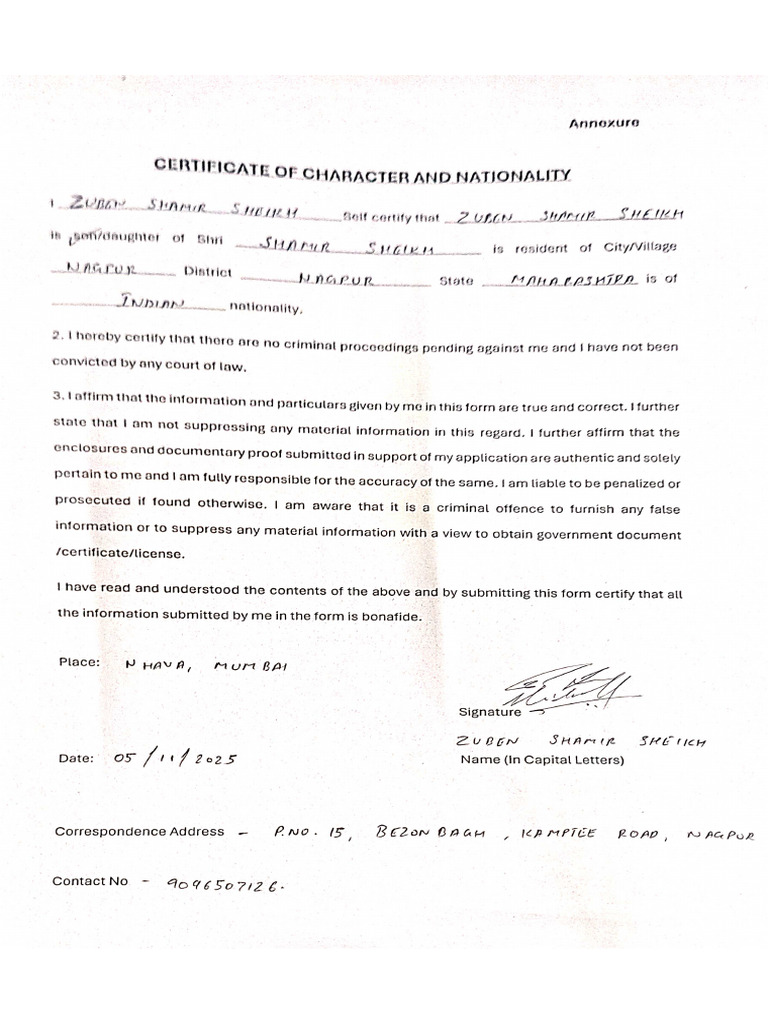 Certificate of Character and Nationality | PDF | Justice | Crime & Violence