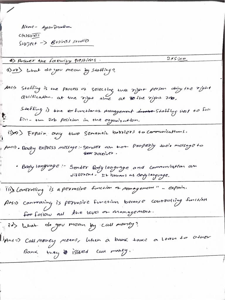 Busenns Studies Answer Sheet | PDF
