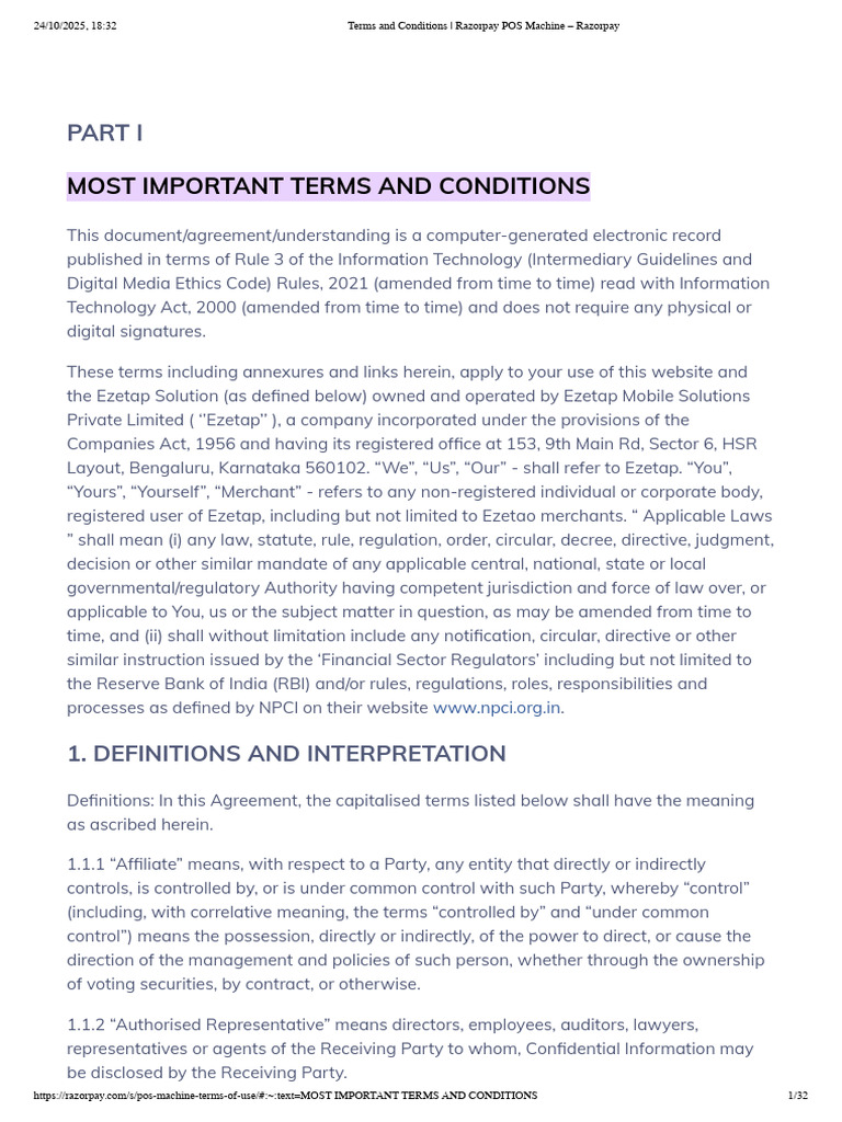 Ezetap Terms and Conditions Overview | PDF | Breach Of Contract ...
