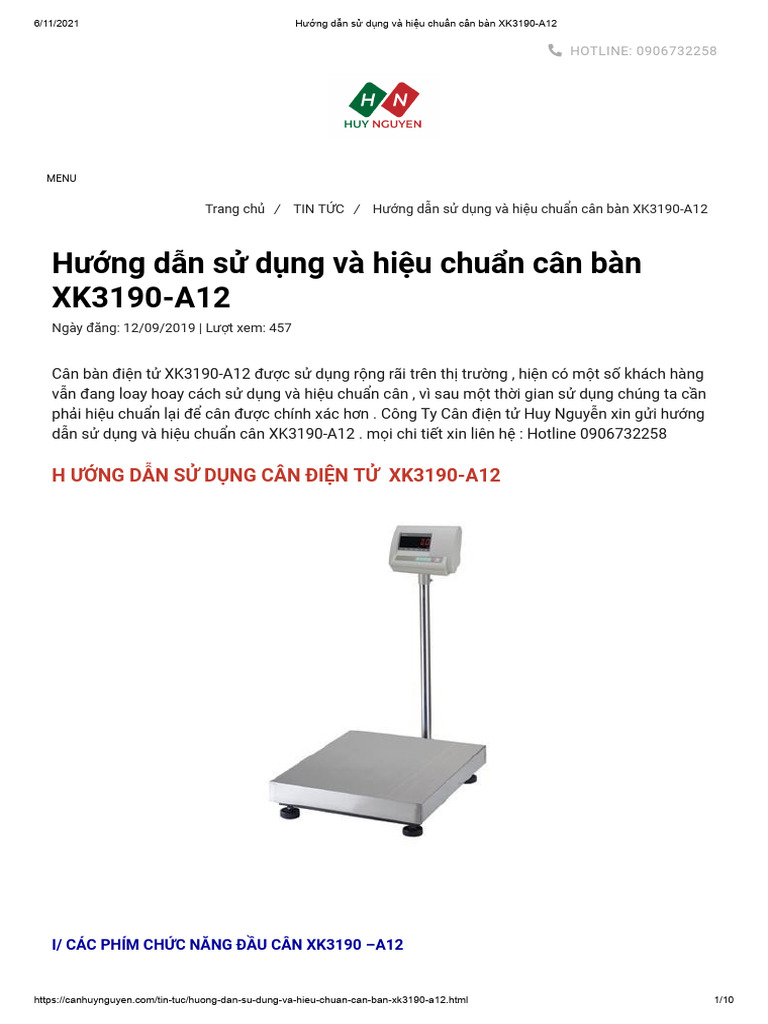 Hướng Dẫn Sử Dụng Và Hiệu Chuẩn Cân Bàn XK3190-A12 | PDF
