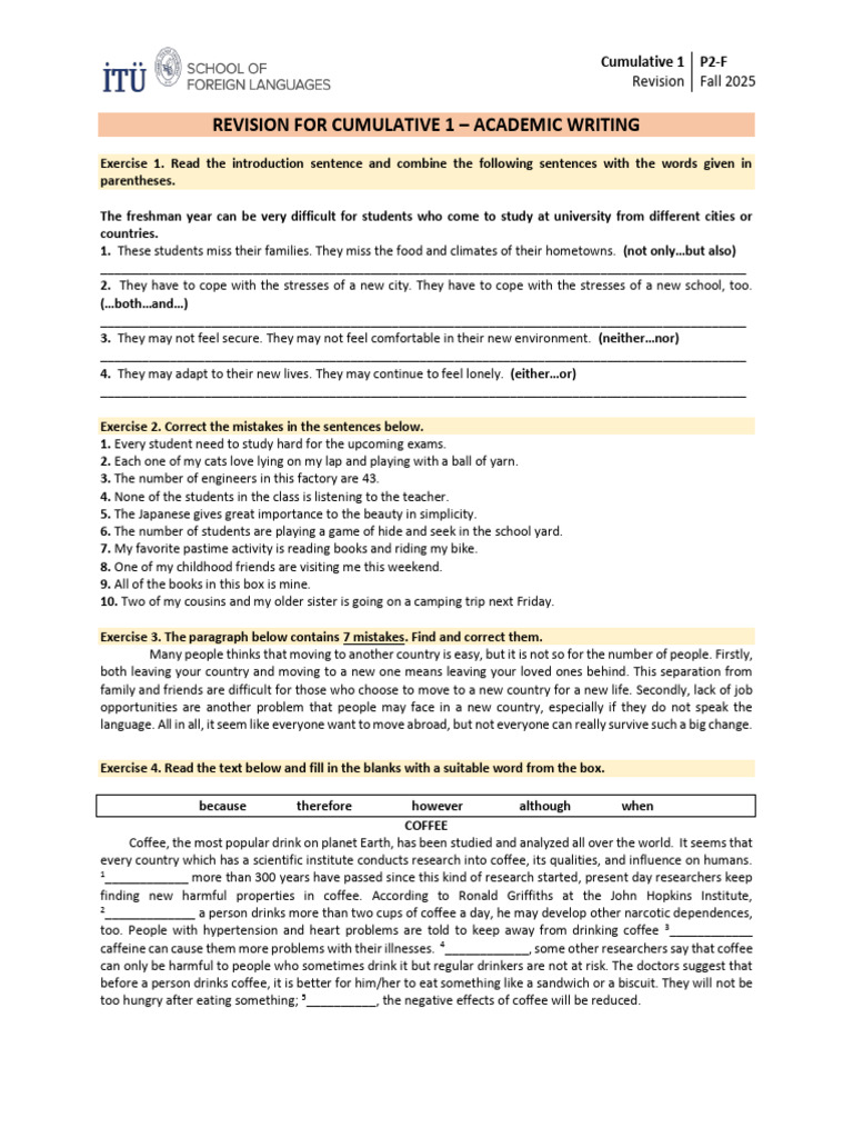 2025 FALL P2-F Cumulative 1 Revision Academic Writing | PDF | Vietnam ...