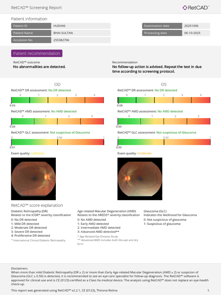 RetCAD™ Eye Screening Report Summary | PDF | Medicine | Human Eye