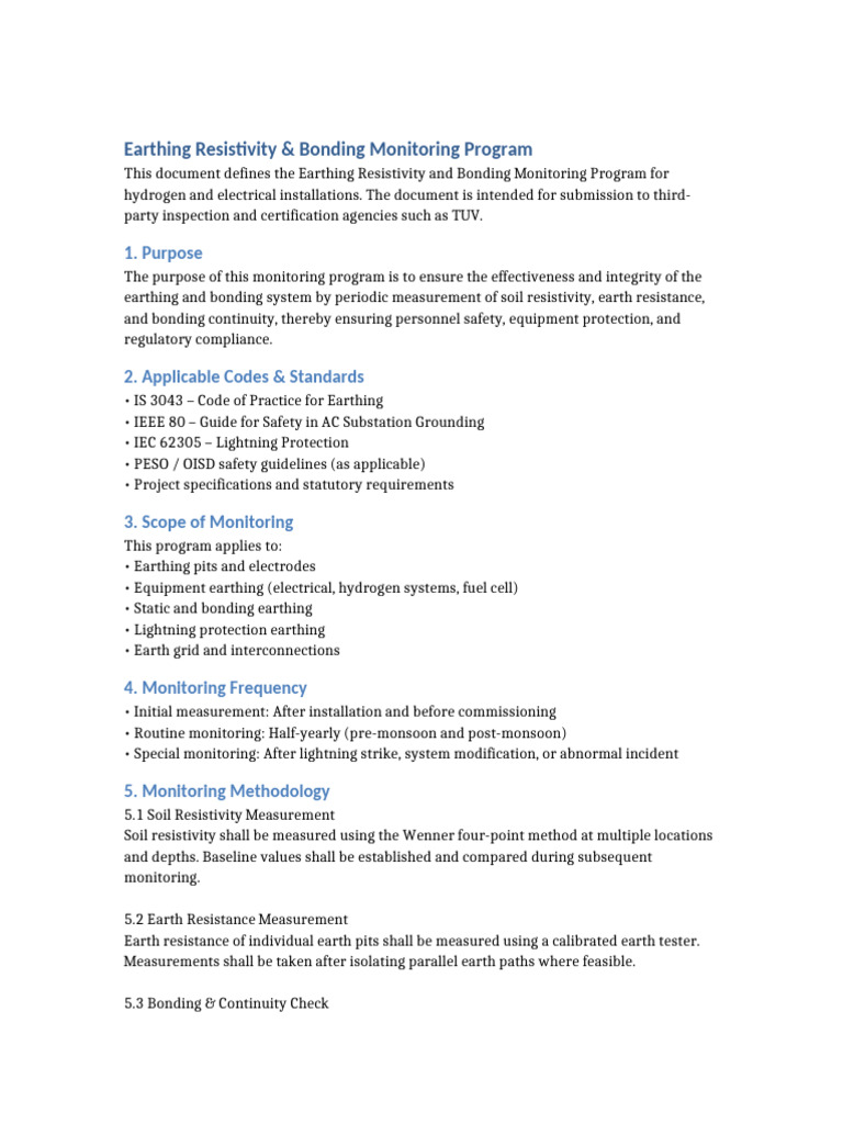 Earthing Resistivity Bonding Monitoring Program TUV | PDF | Electricity ...