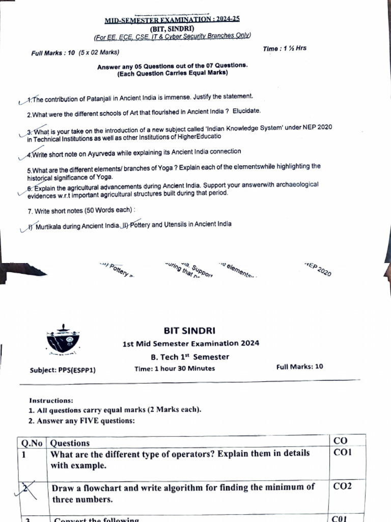 1 Semester 1 Mid Sem Questions Paper 2024 | PDF | Momentum | Quantum ...