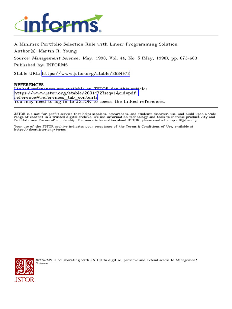 A Minimax Portfolio Selection Rule With Linear Programming Solution ...