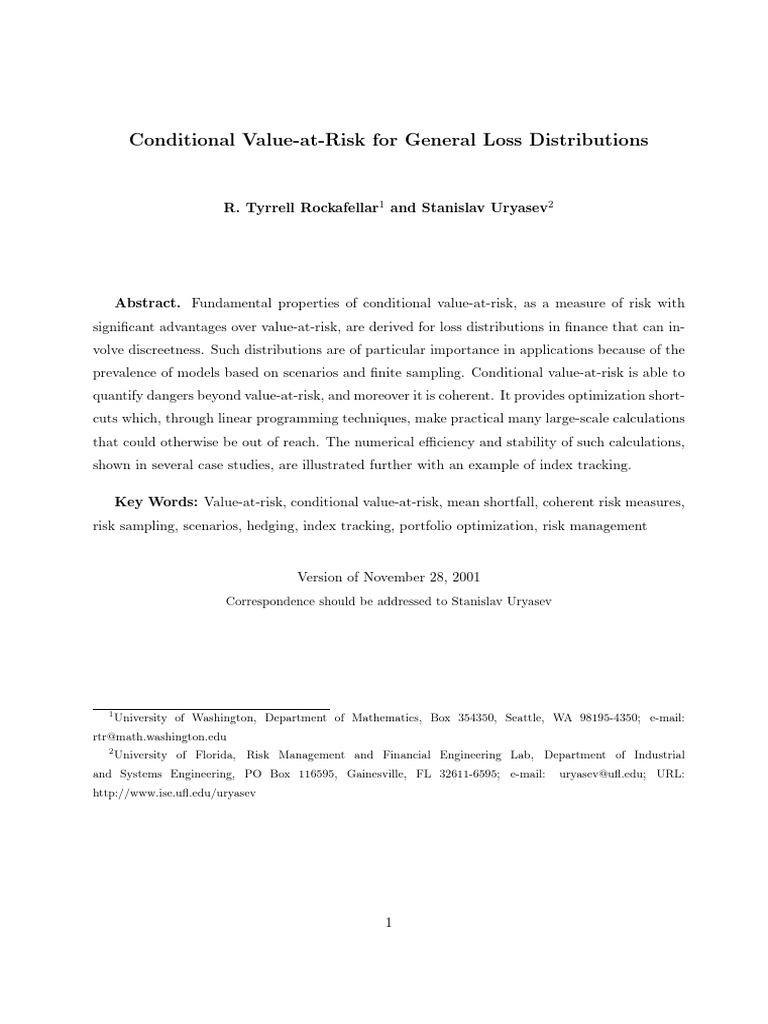 Conditional Value-At-risk for General Loss Distributions | PDF | Value ...