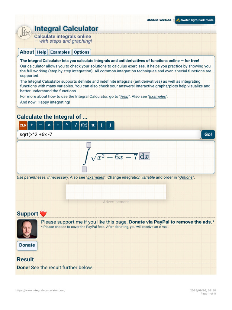 Online Integral Calculator with Steps | PDF | Integral | Mathematical ...