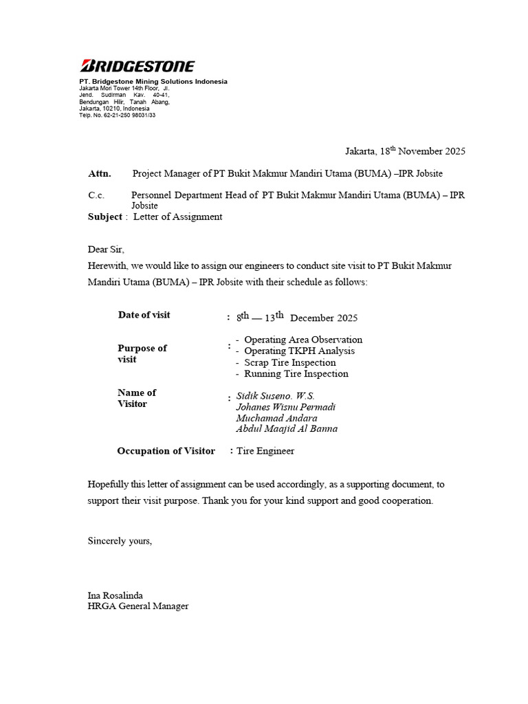 Letter of Assignment (Surat Tugas) IPR | PDF