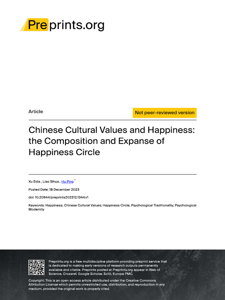Chinese Cultural Values and Happiness - The Composition and Expanse of ...