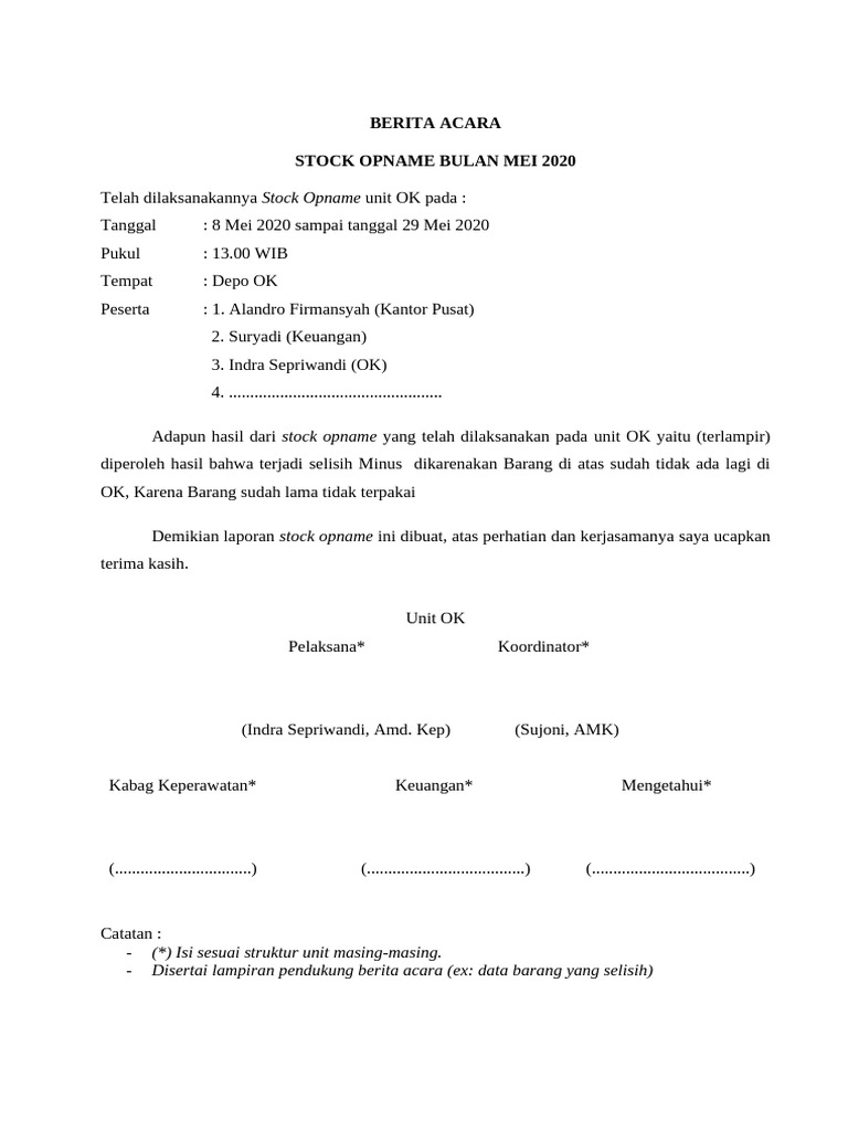 Laporan Stock Opname Mei 2020 Unit OK | PDF