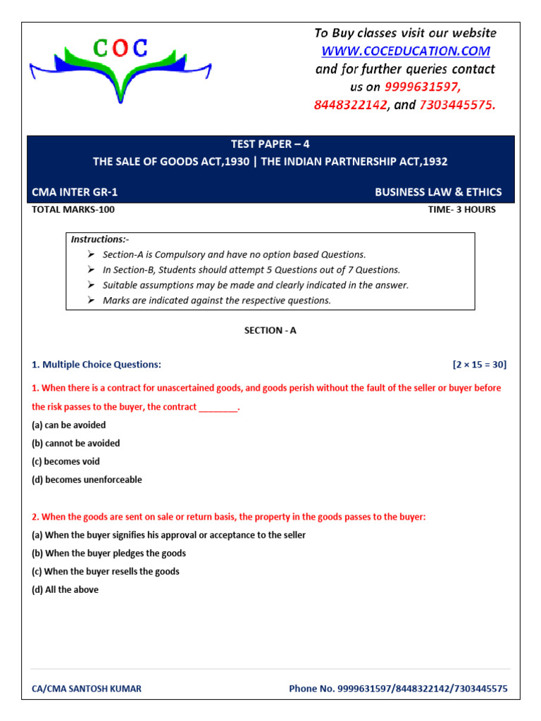 Test Paper - 4 | PDF | Partnership | Justice