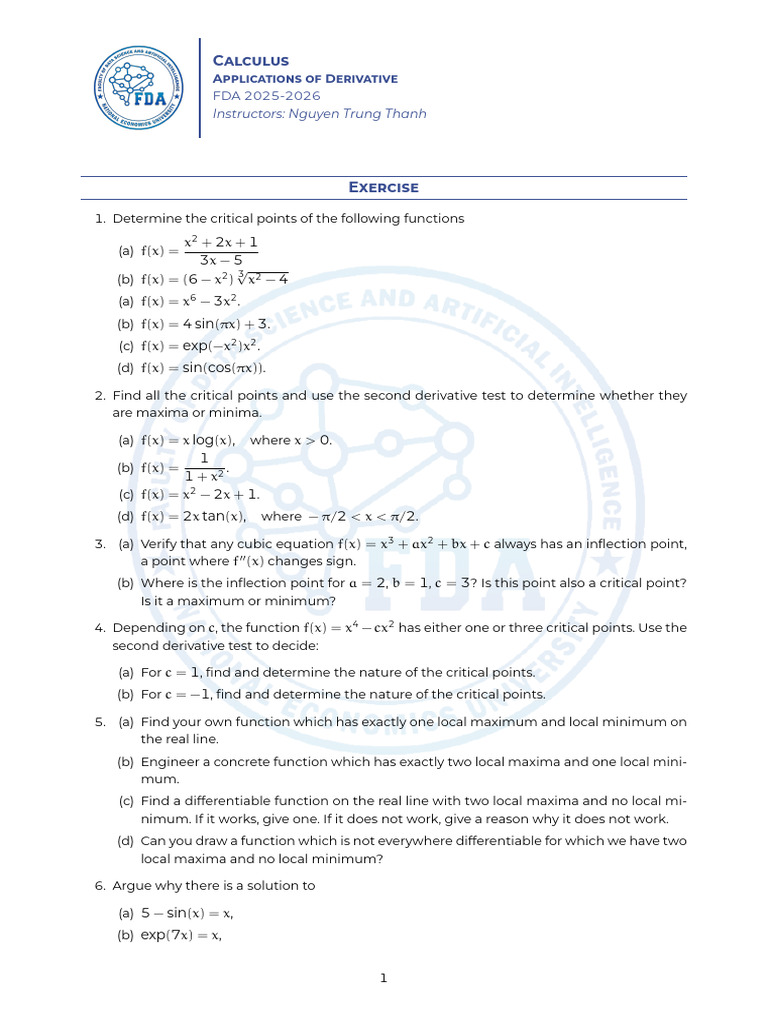 Critical Points and Extrema in Calculus | PDF | Mathematical Relations ...