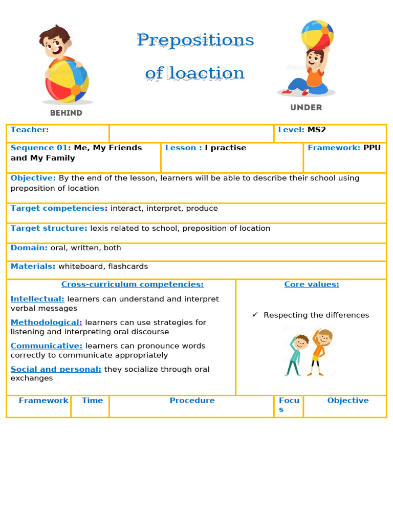 Prepositions of Location in School | PDF | Behavior Modification ...