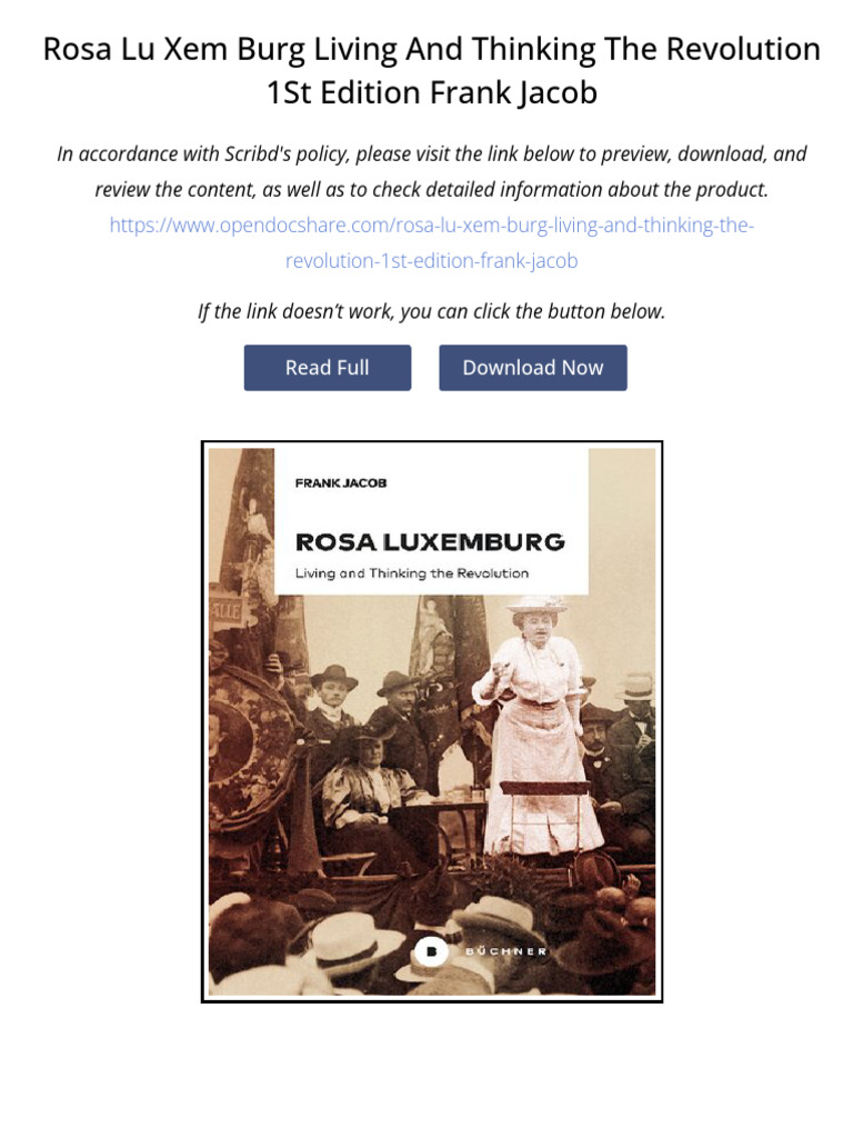 Rosa Lu xem burg Living And Thinking The Revolution 1st Edition Frank ...