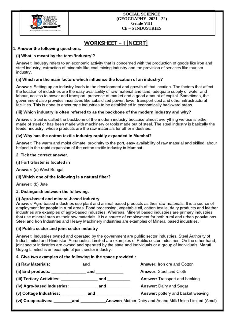 Ch-5 Geography W.S.- 1 | PDF | Textiles | Cotton