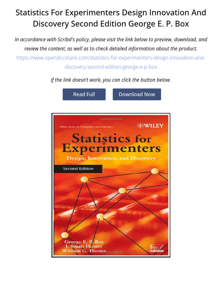 Statistics for Experimenters Design Innovation and Discovery Second ...