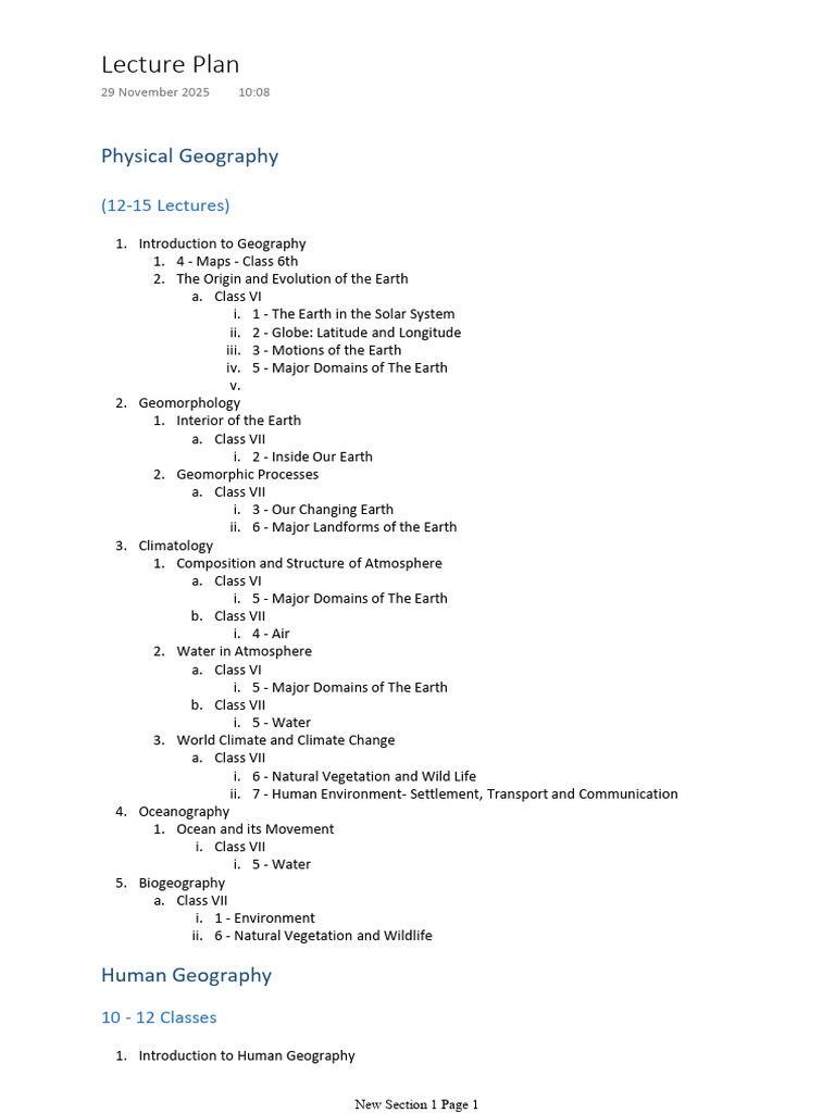 Lecture Plan | PDF | Earth | Geomorphology