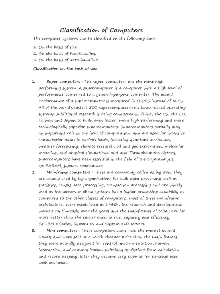 Classification of Computers | PDF | Microcomputers | Supercomputer