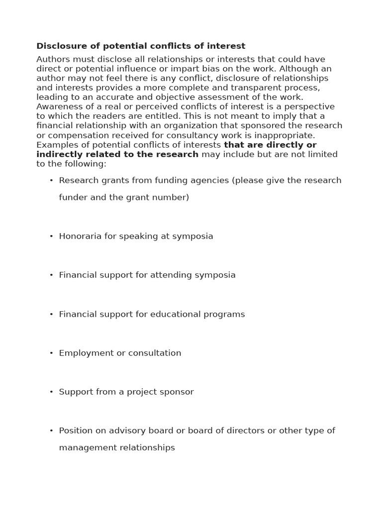 Conflict of Interest Disclosure Guidelines | PDF | Conflict Of Interest ...