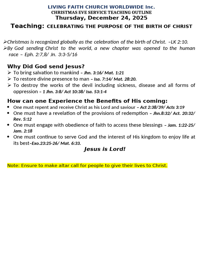Christmas Eve Service Teaching Outline | PDF