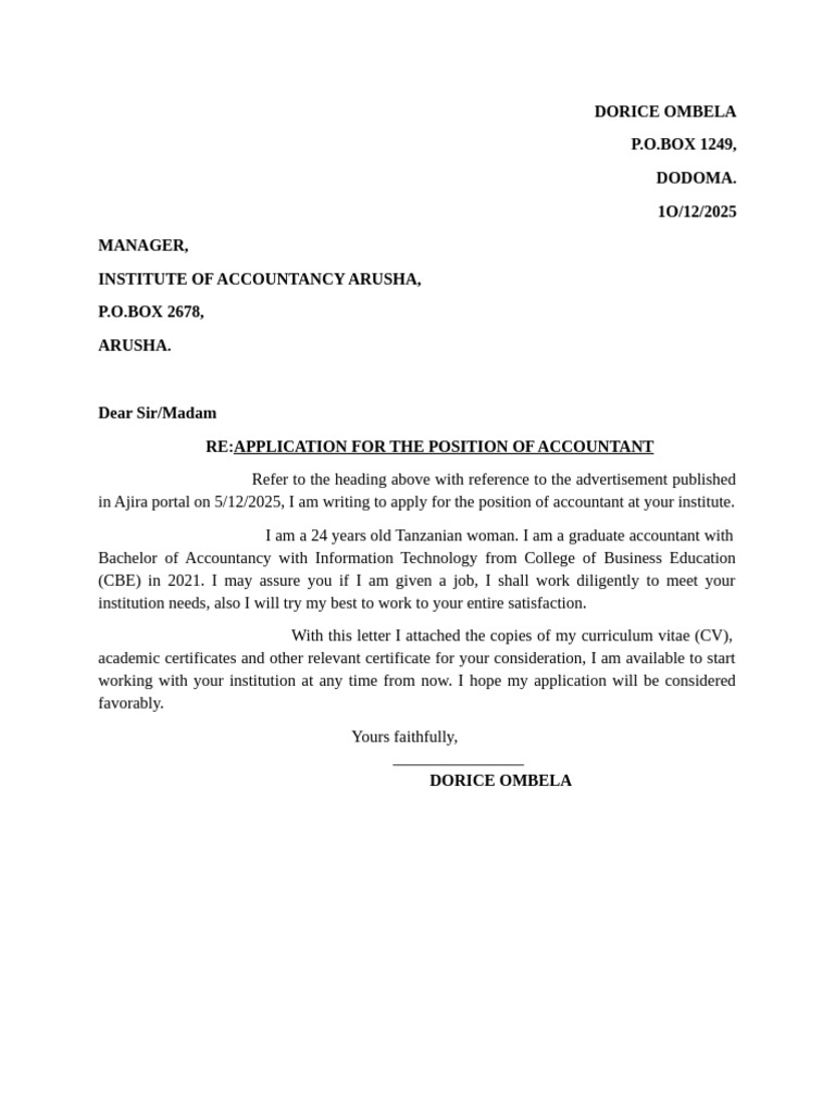 Accountant Job Application by Dorice Ombela | PDF