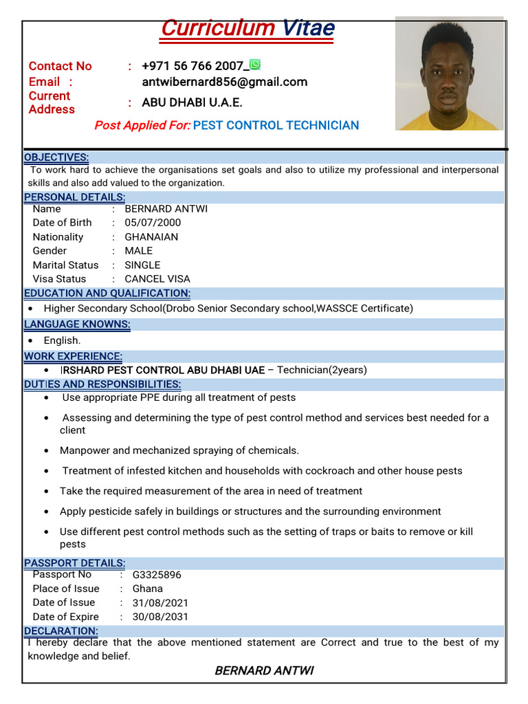 Bernard Pest Control CV | PDF