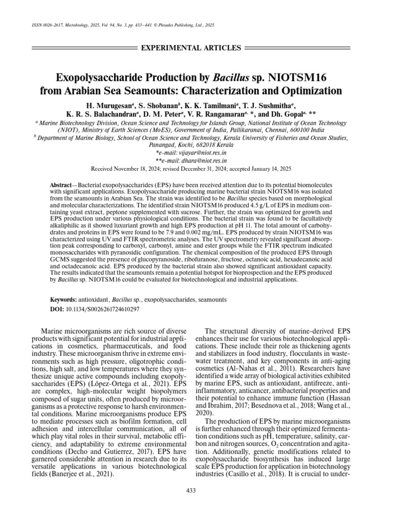 Exopolysaccharide Production by Bacillus Sp. NIOTSM16 Vijaya_Microbiol ...