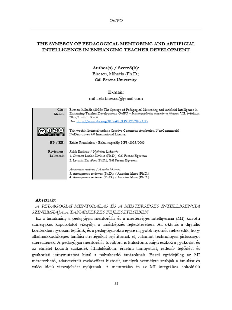 THE SYNERGY OF PEDAGOGICAL MENTORING AND ARTIFICIAL INTELLIGENCE IN ...