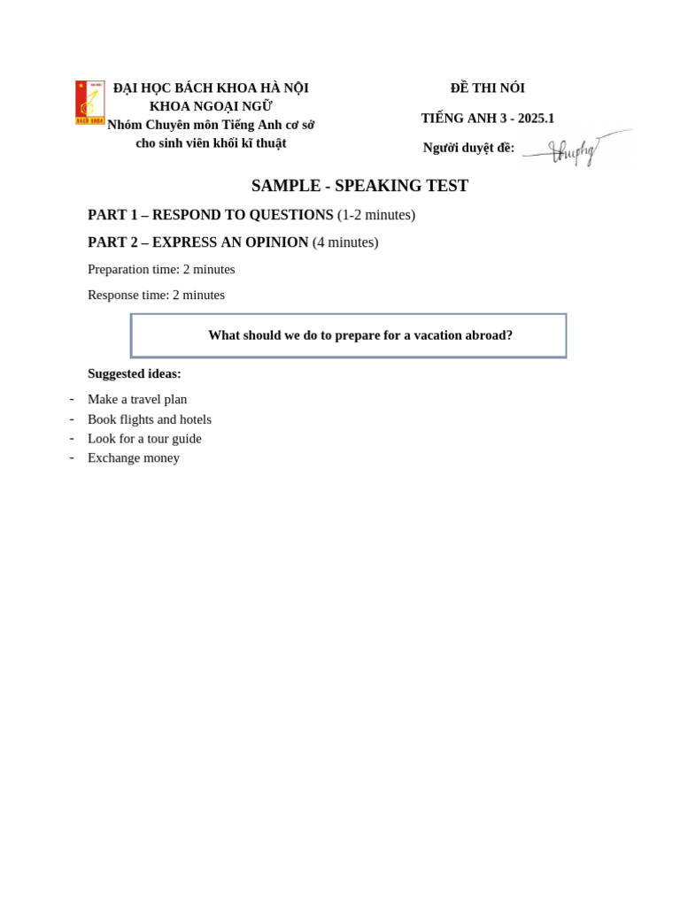 TA3 - Student Card - Sample Speaking Test | PDF