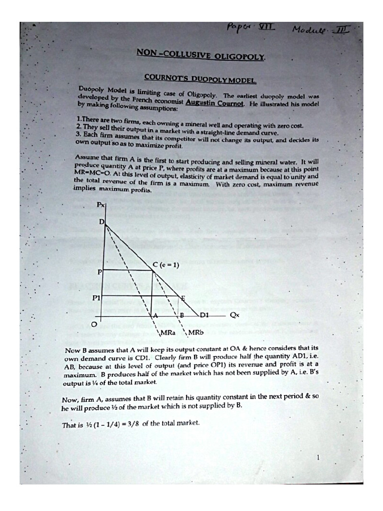 Cournot's Duopoly Model | PDF