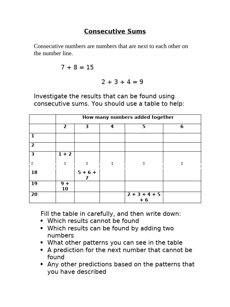 Consecutive Sums | PDF | Mathematics