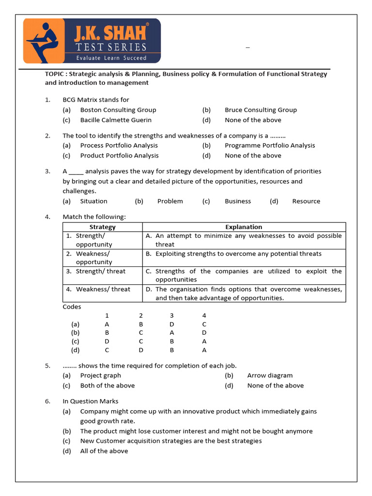Cse 2184 SM Question Paper | PDF | Strategic Management | Marketing