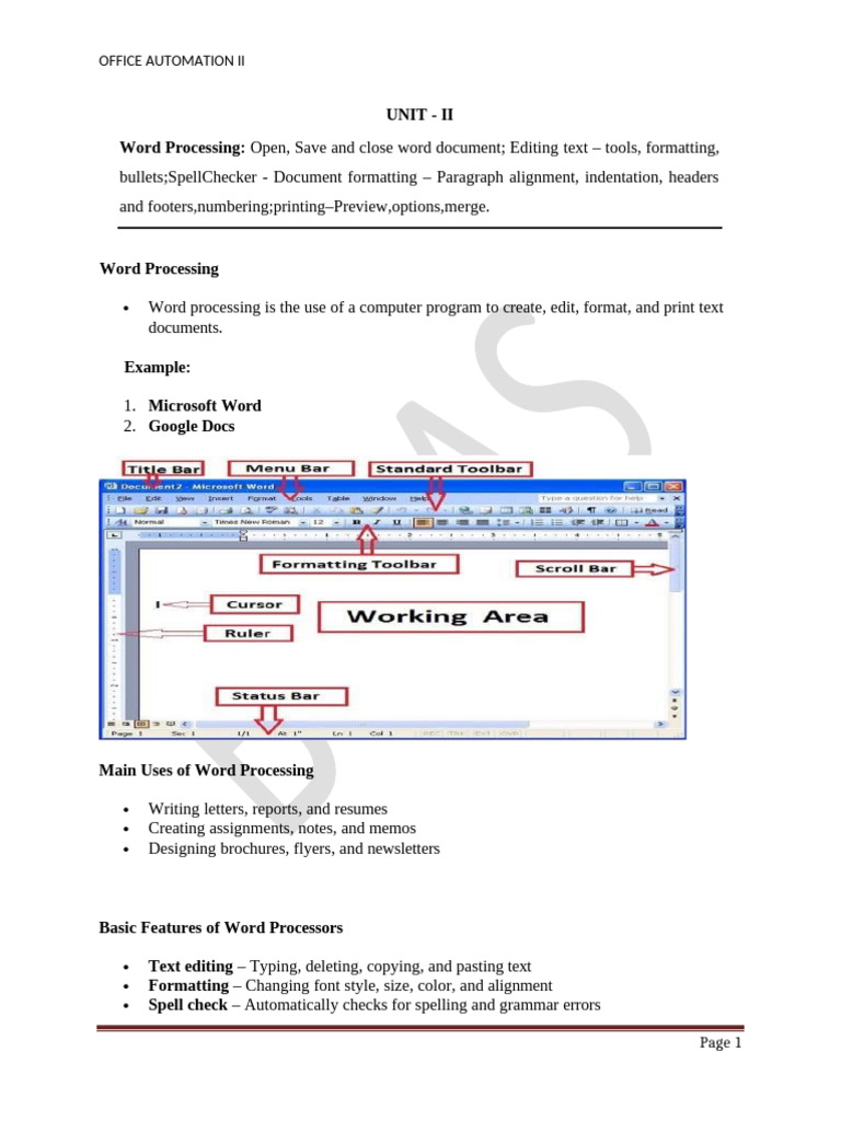 OA-UNIT II | PDF | Microsoft Word | Word Processor