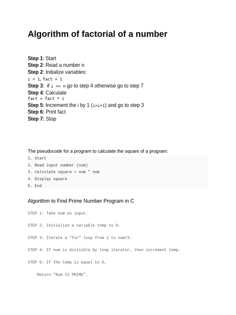 Factorial and Salary Calculation Algorithms | PDF