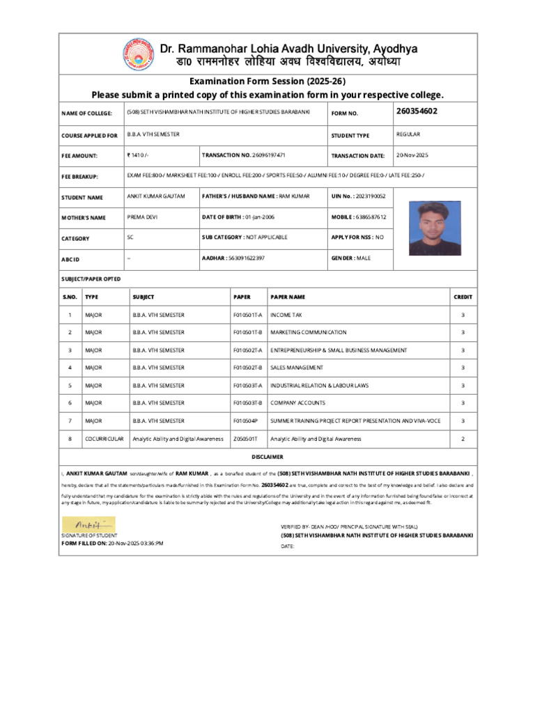 Dr. Rammanohar Lohia Avadh University, Ayodhya. | PDF