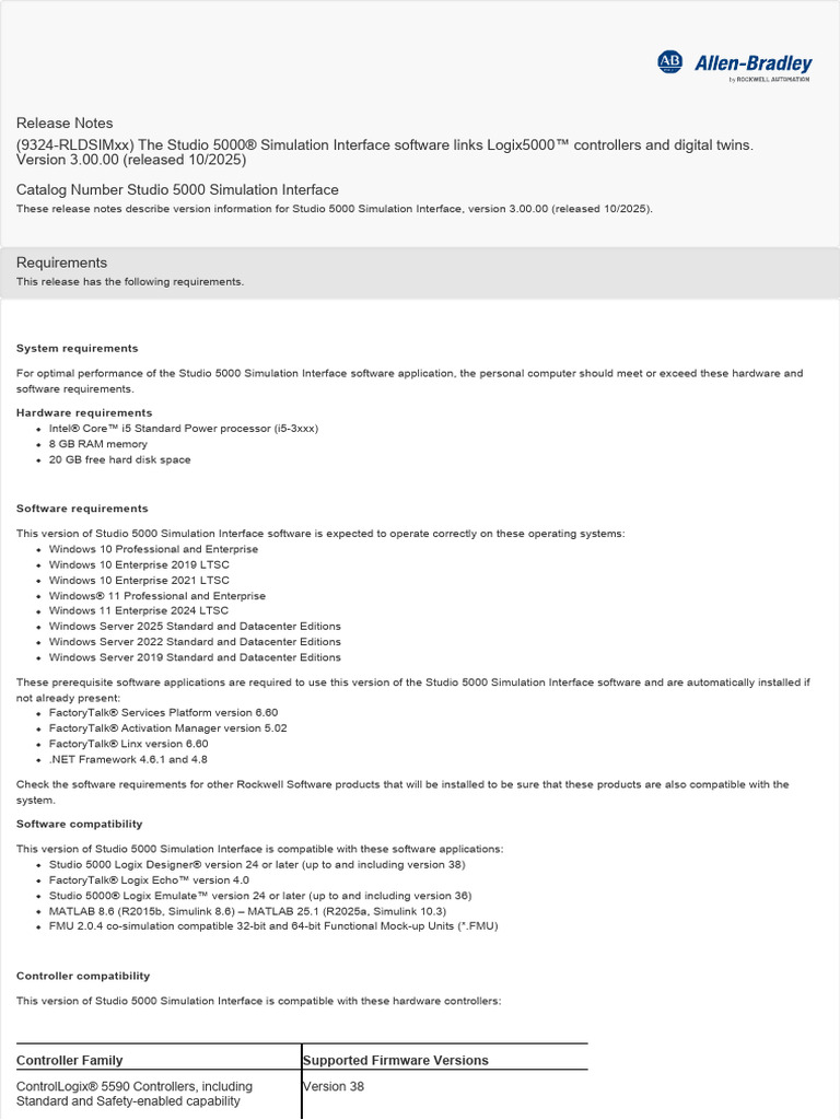 Studio 5000 Simulation Interface__3.00.00 (Released 10_2025) | PDF ...
