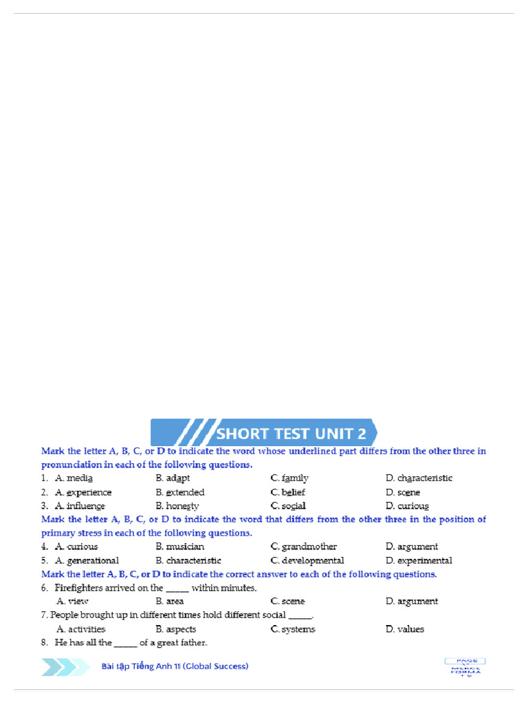 Short Test Unit 2 | PDF