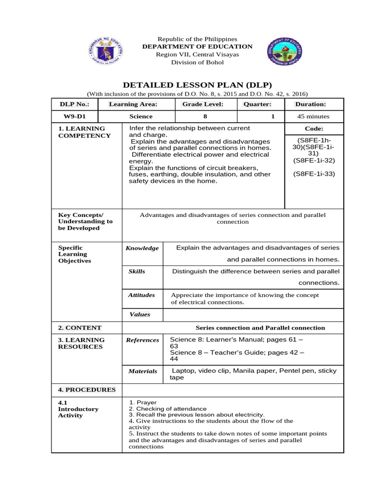 Sample Lesson Plan in Science Subject | PDF | Series And Parallel ...