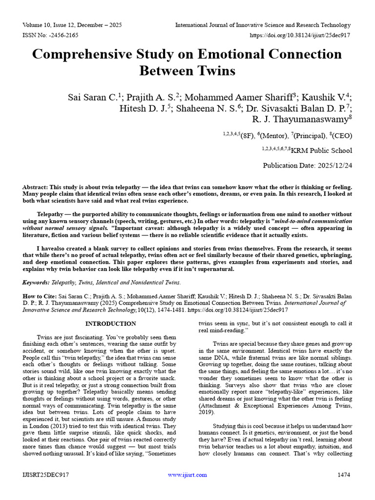 Comprehensive Study On Emotional Connection Between Twins | PDF ...