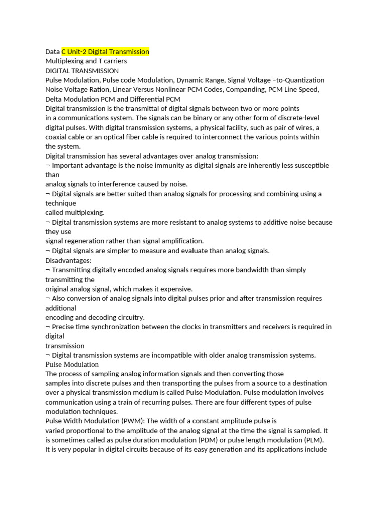 Data C Unit VVV1 | PDF | Sampling (Signal Processing) | Digital Signal