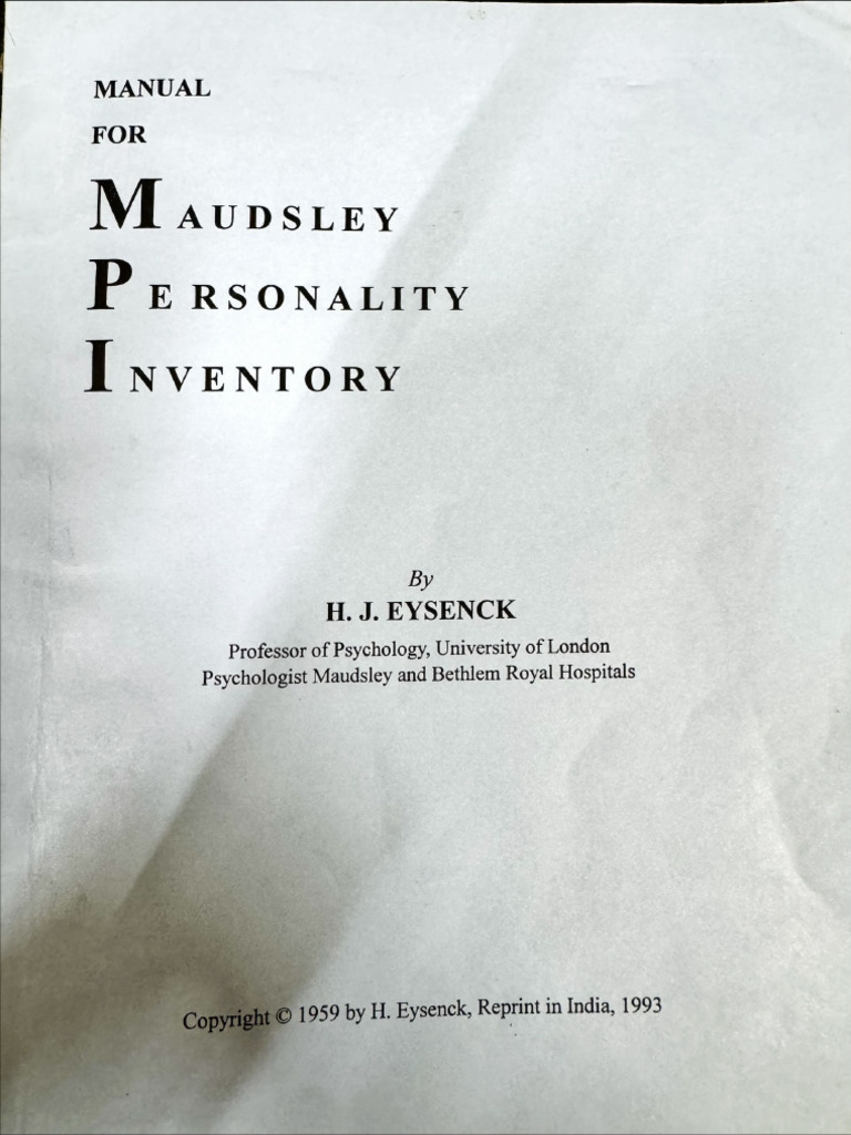 Maudsley Personality Inventory | PDF